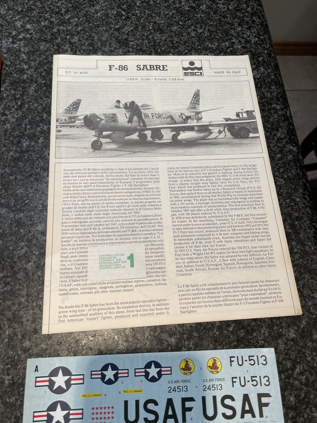 Esci F-86 Sabre USAF Fighter 1/48 Model Kit 4039 Complete Open Box ...