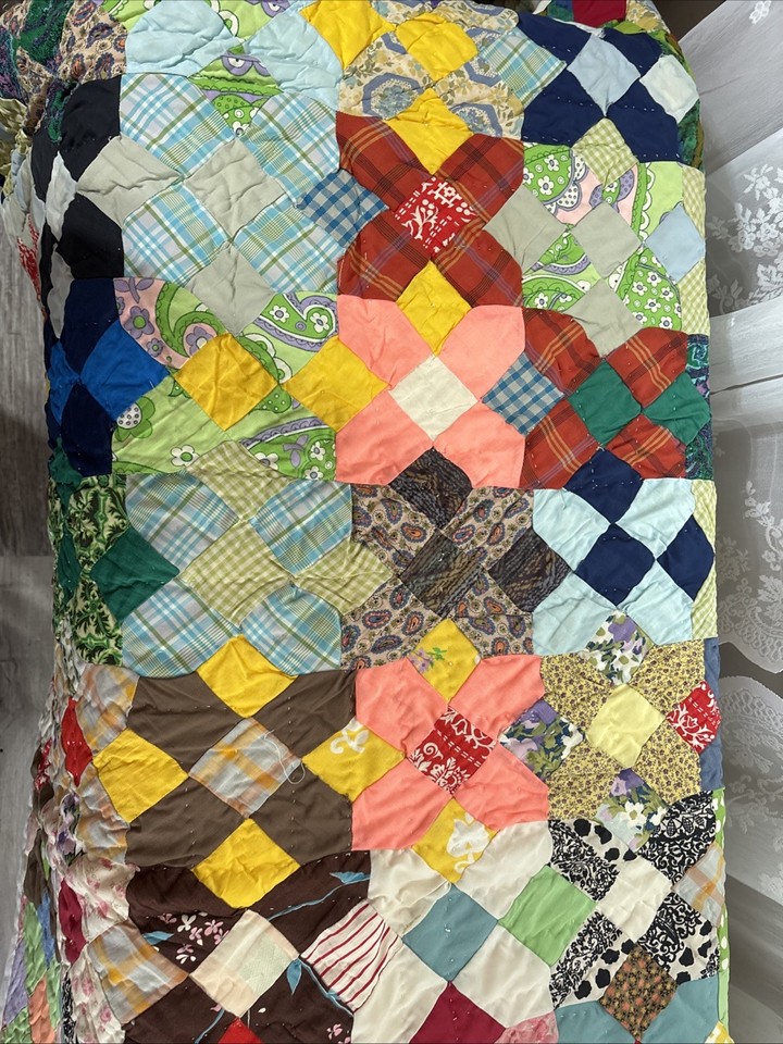 Vintage Handmade Patchwork Crazy Quilt Around 60x76 Colorful Retro Color Patches | eBay