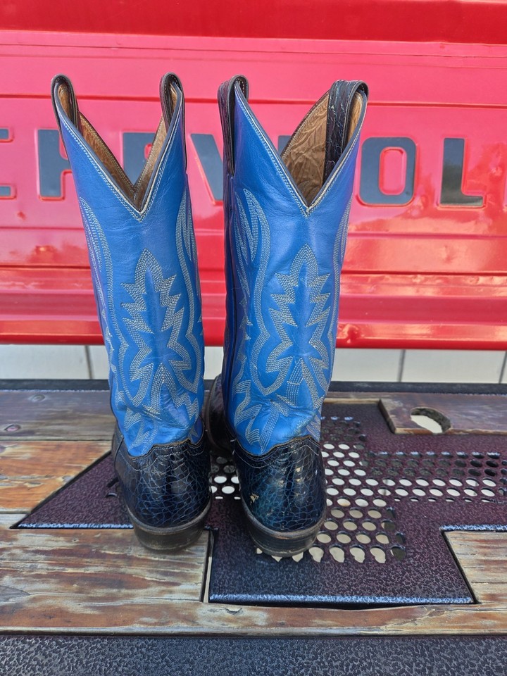 Vintage Justin Sea Turtle Print Cowboy Boots 9b Rare Blue Color French ...
