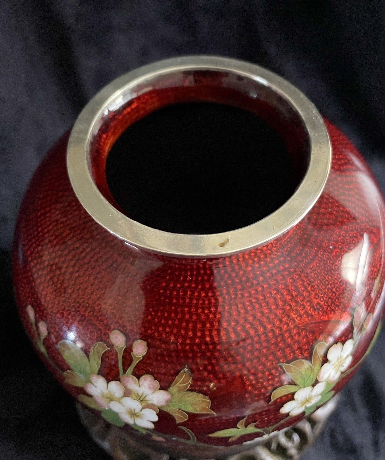 JAPANESE SATO CLOISONNE PIGEON BLOOD VASE BAMBOO BIRD FLOWERS w ...