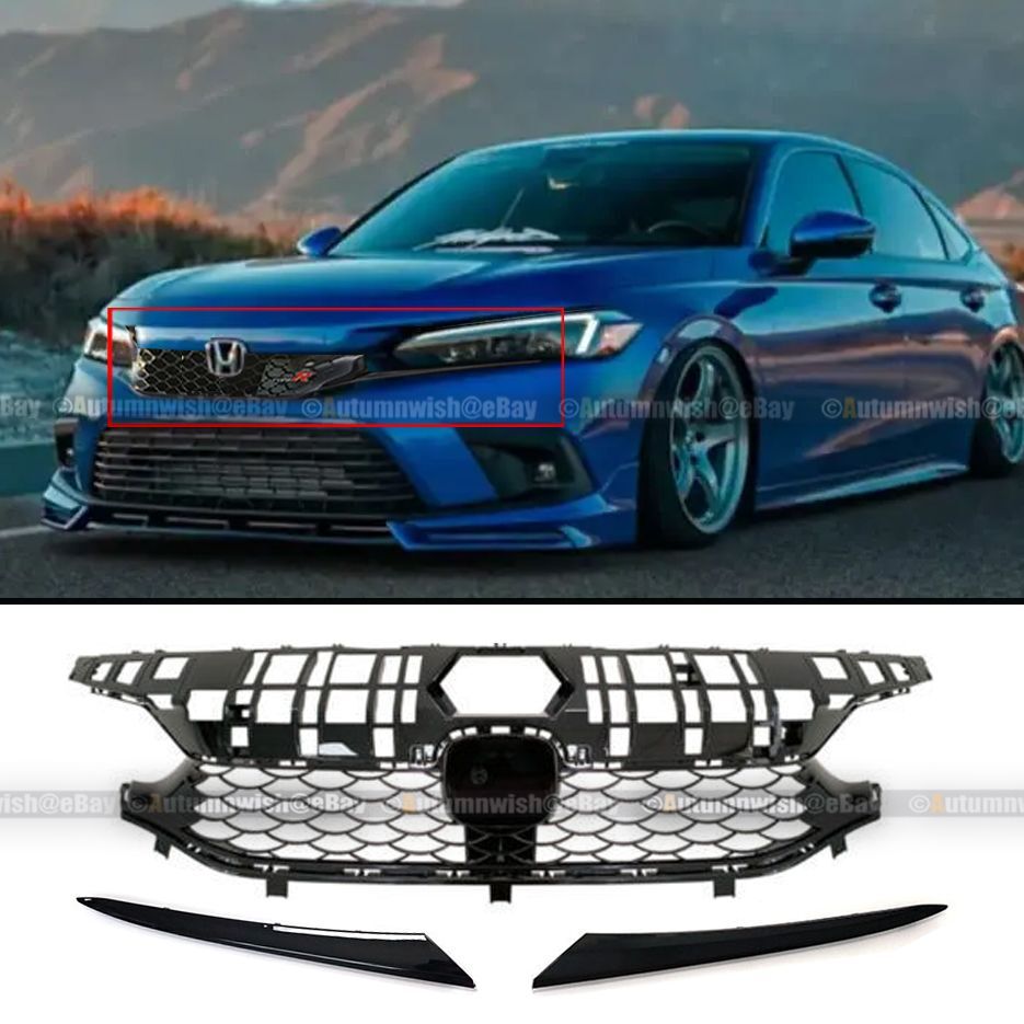 For 22-24 Honda Civic Base Sedan Type R Style Front Upper Grille Gloss ...