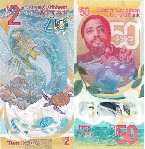 2Pcs Set East Caribbean 2 50 Dollars 2024 Polymer Commemorativ NEW UNC ...