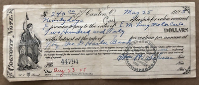 Vintage 1925 EM LUNG MOTOR CAR CO Cognovit Note Harter Bank Signed ...