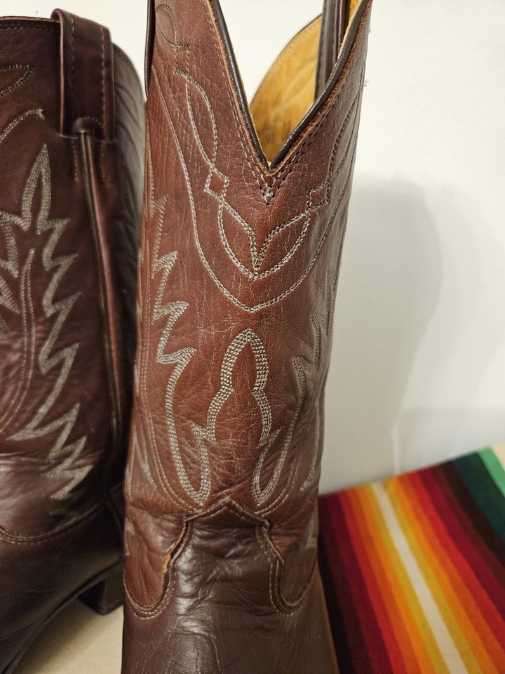 Vtg Nocona Brown Leather 16908 Western Cowboy Boots Mens 10 D USA White ...