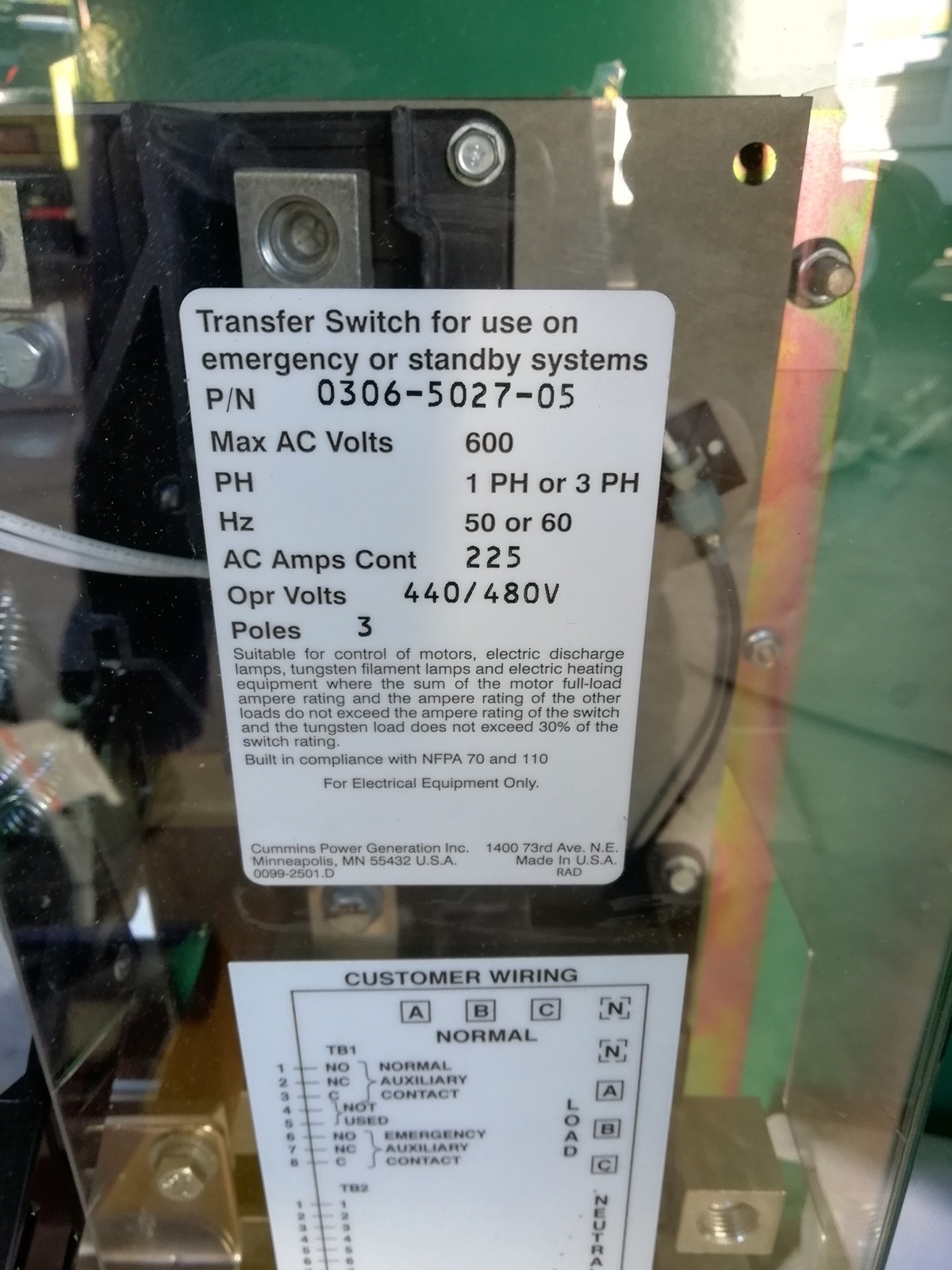 Cummins Onan - OTPC Automatic Transfer Switch 225 Amp - Utility to ...