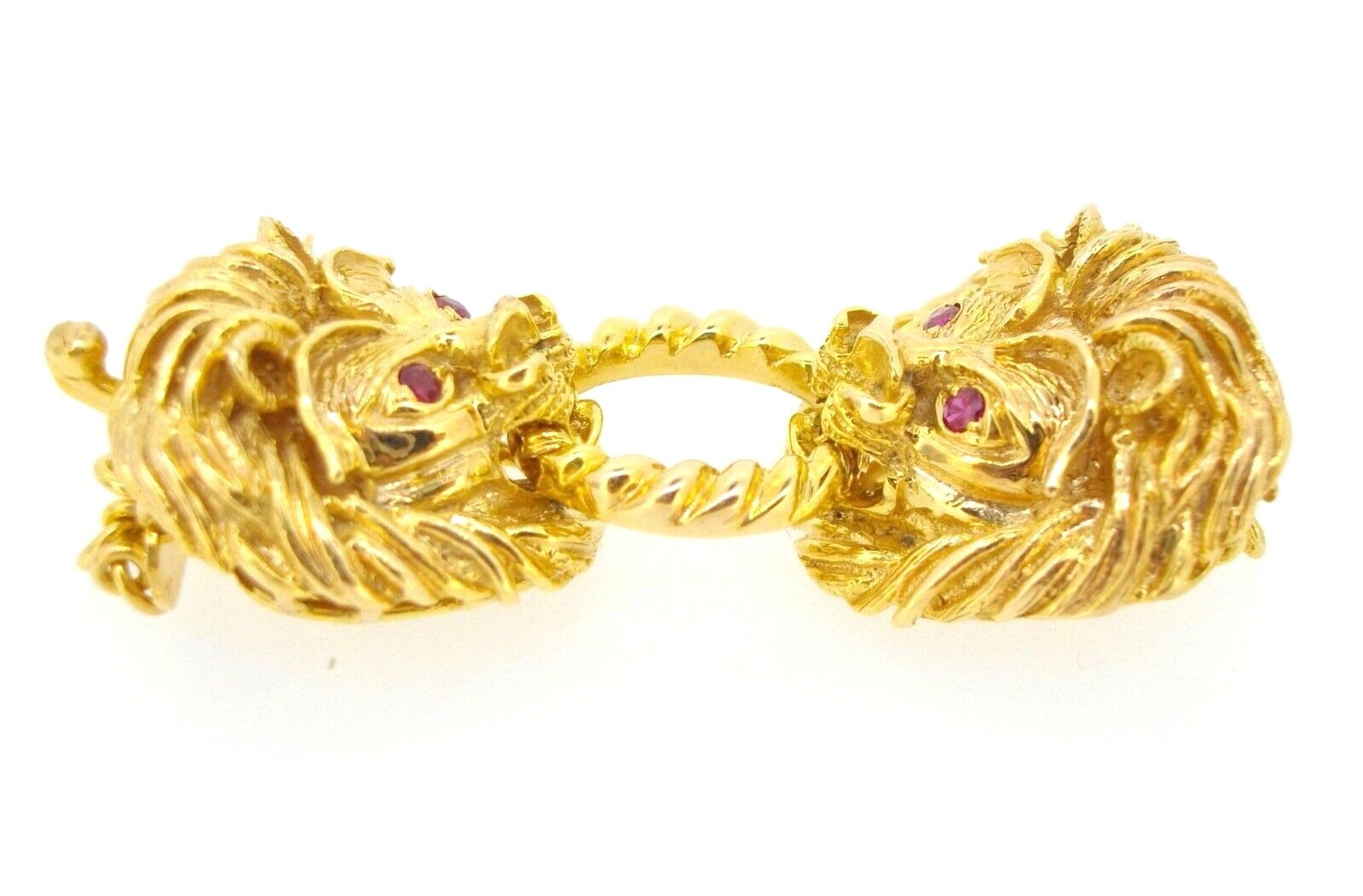 Necklace Clasp 14K yellow gold two Lion Heads with Ruby Eyes 5 strand ...