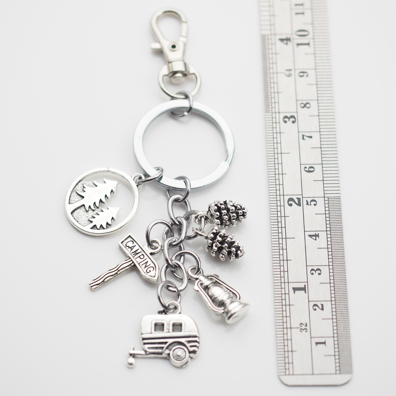 Trailer Camper Camping RV Forest Pine Cones Lantern Charm Keychain ...