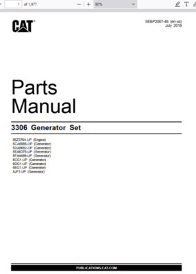CAT Caterpillar 3306 Generator Set 85Z3764-Up Parts Catalog Manual PDF ...