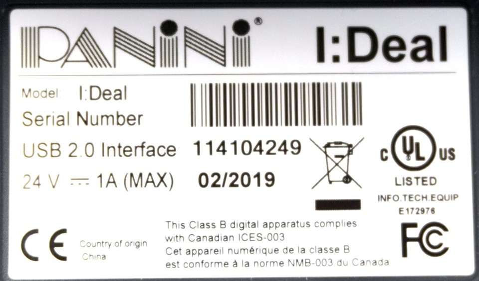 Panini I:DEAL USB 2.0 Interface Single Feed Check Scanner w/ Power ...