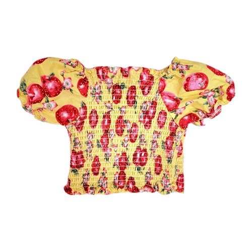 Baluga New York 18m Short Puff Sleeved Smocked Top Yellow w/ Red Apple ...