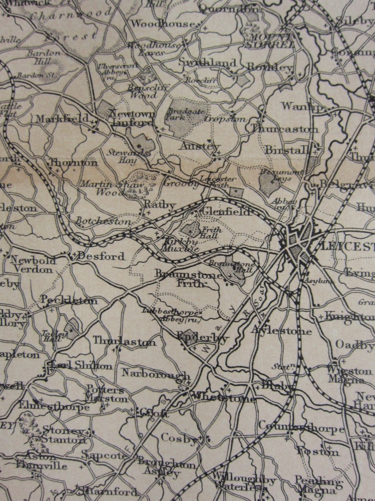 1868 MAP ENGLAND ~ LEICESTERSHIRE ASHBY DE LA ZOUCH CASTLE DONINGTON ...