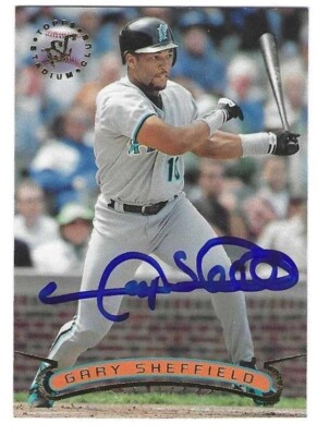 Signed GARY SHEFFIELD 1996 Stadium Club Florida Marlins card #400 w/COA ...