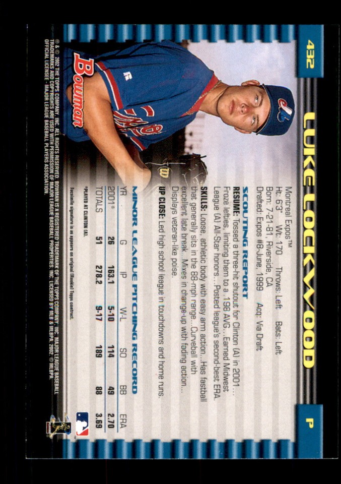 2002 Bowman - Luke Lockwood - On Card Autograph | eBay