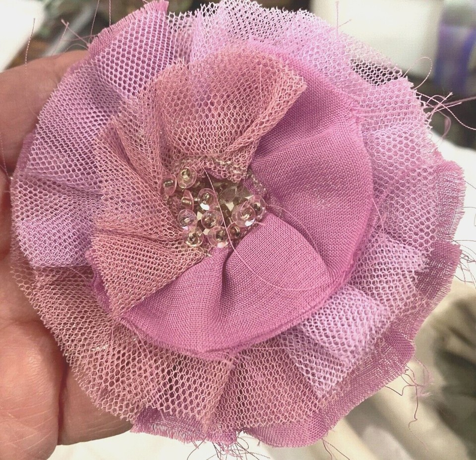 vintage applique boho flower layered netting beads hand sewn 3.5 ...