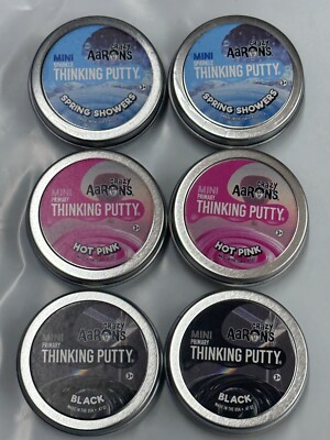 NEW Gift Set 6 Crazy Aaron's Putty .47oz Mini Tins Black Hot Pink ...