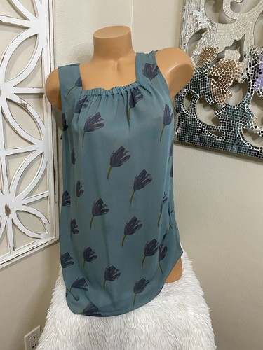 CABI 984 medium SHEER TULIP PRINT BACK TIE SLEEVELESS TUNIC TOP BLOUSE ...
