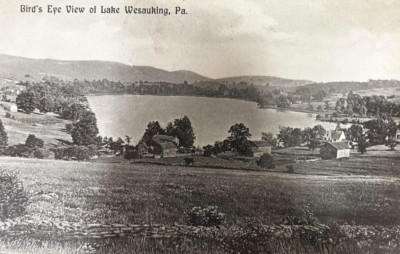 Postcard Real Photo Aerial View of Lake Wesauking Towanda Pennsylvania ...