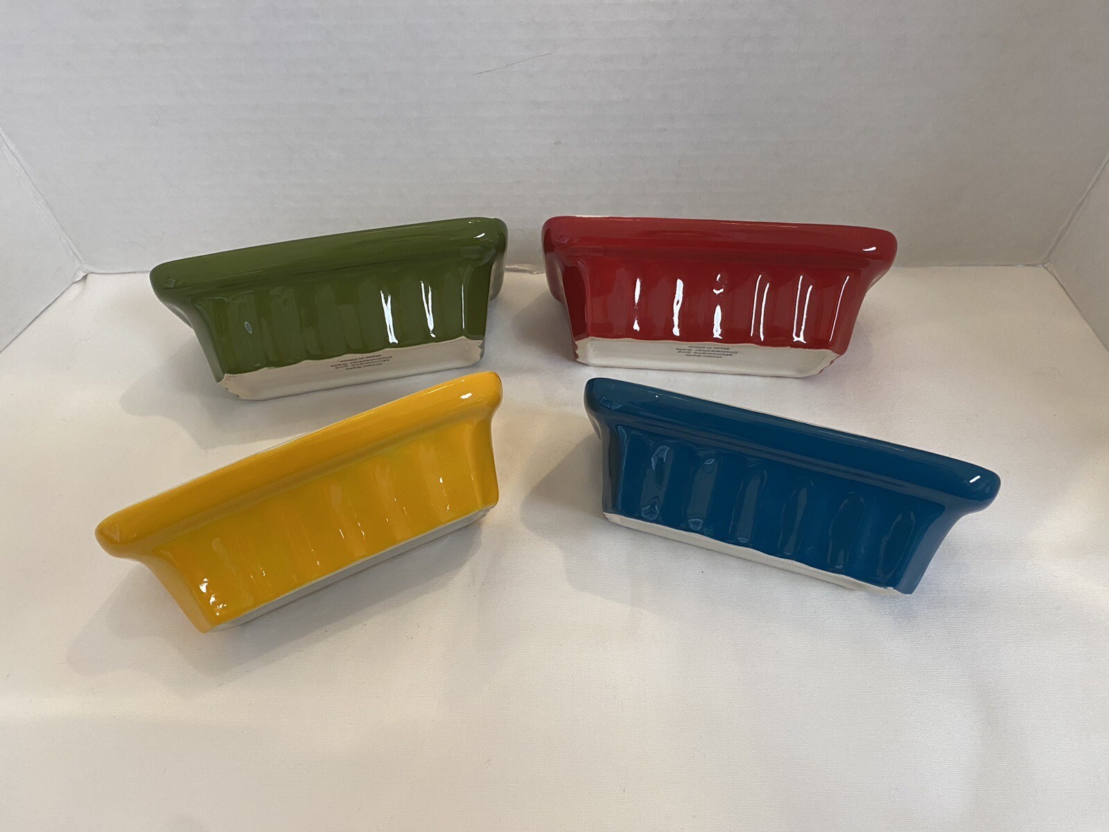 4 Mini Loaf Pans Loaves Ceramic Pottery Bakeware Ribbed Bake Dish Red ...