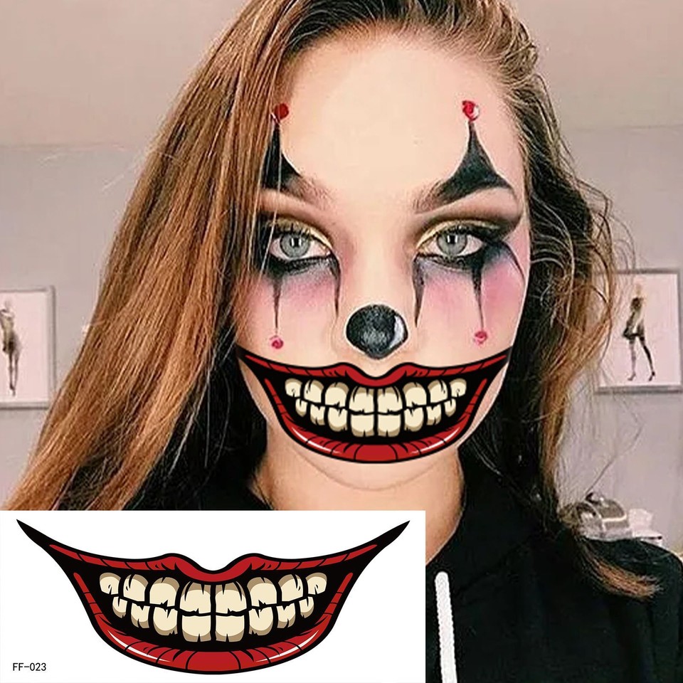 10pcs Halloween Face Temporary Tattoos Horror Big Mouth Tattoo Stickers ...