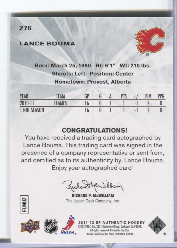 Lance Bouma Signed 488/999 SP Fute Watch 276 Upper Deck 033120DBCD | eBay