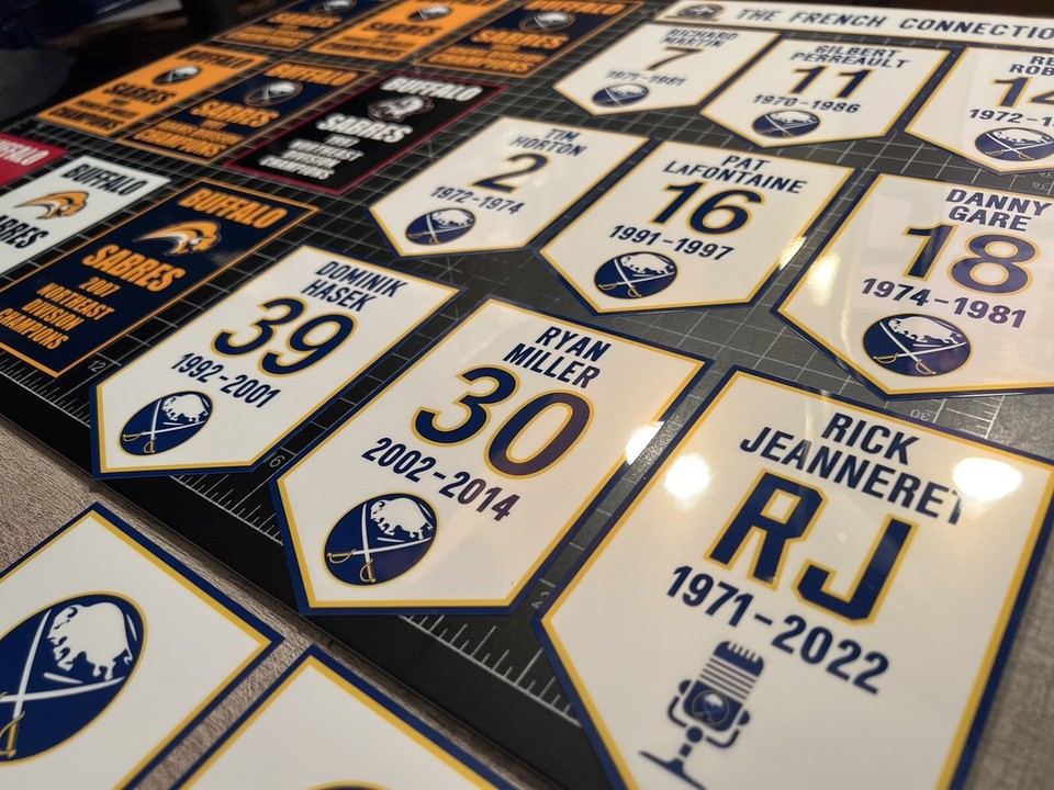 3 SIZES Buffalo Sabres Champion & Retired # Banners Decals Man Cave ...