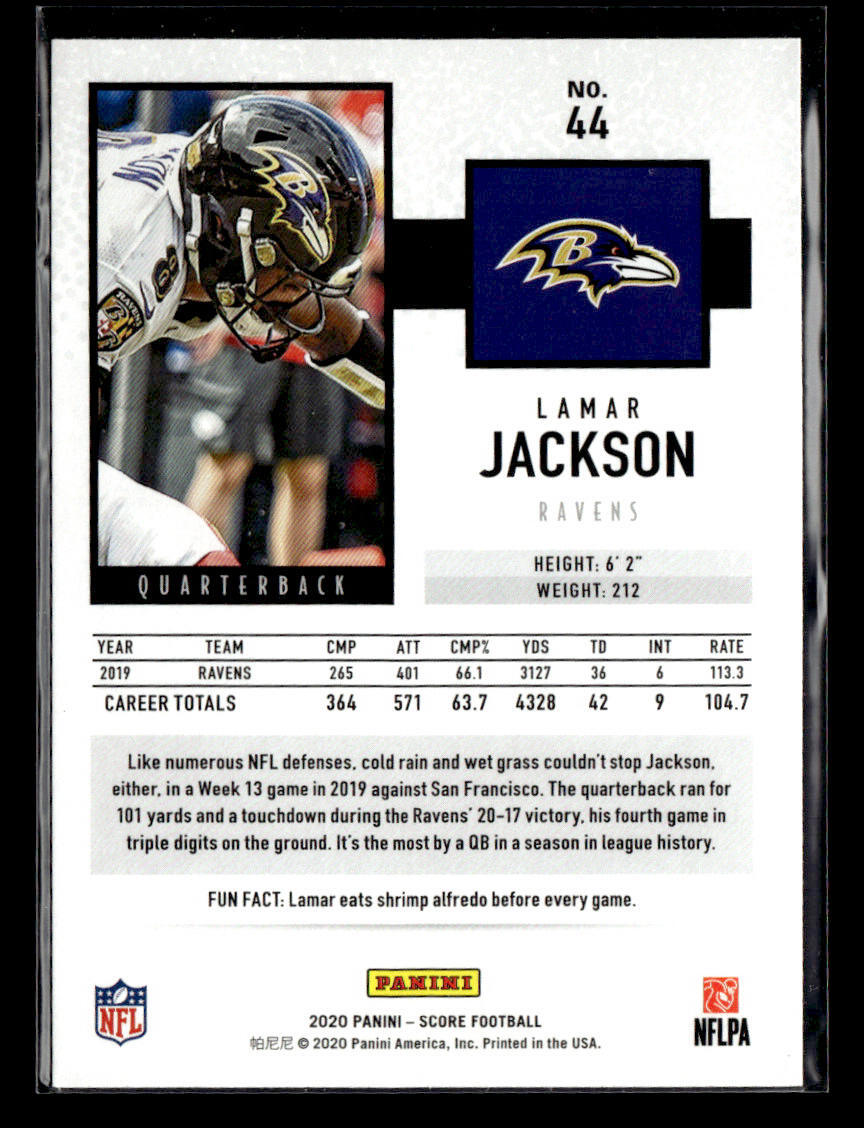 2020 Score #44 Lamar Jackson Card Baltimore Ravens | eBay