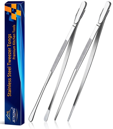 2 Pcs 12-Inch Kitchen Tweezers Fine Tweezer Tongs, Extra-Long Stainless ...