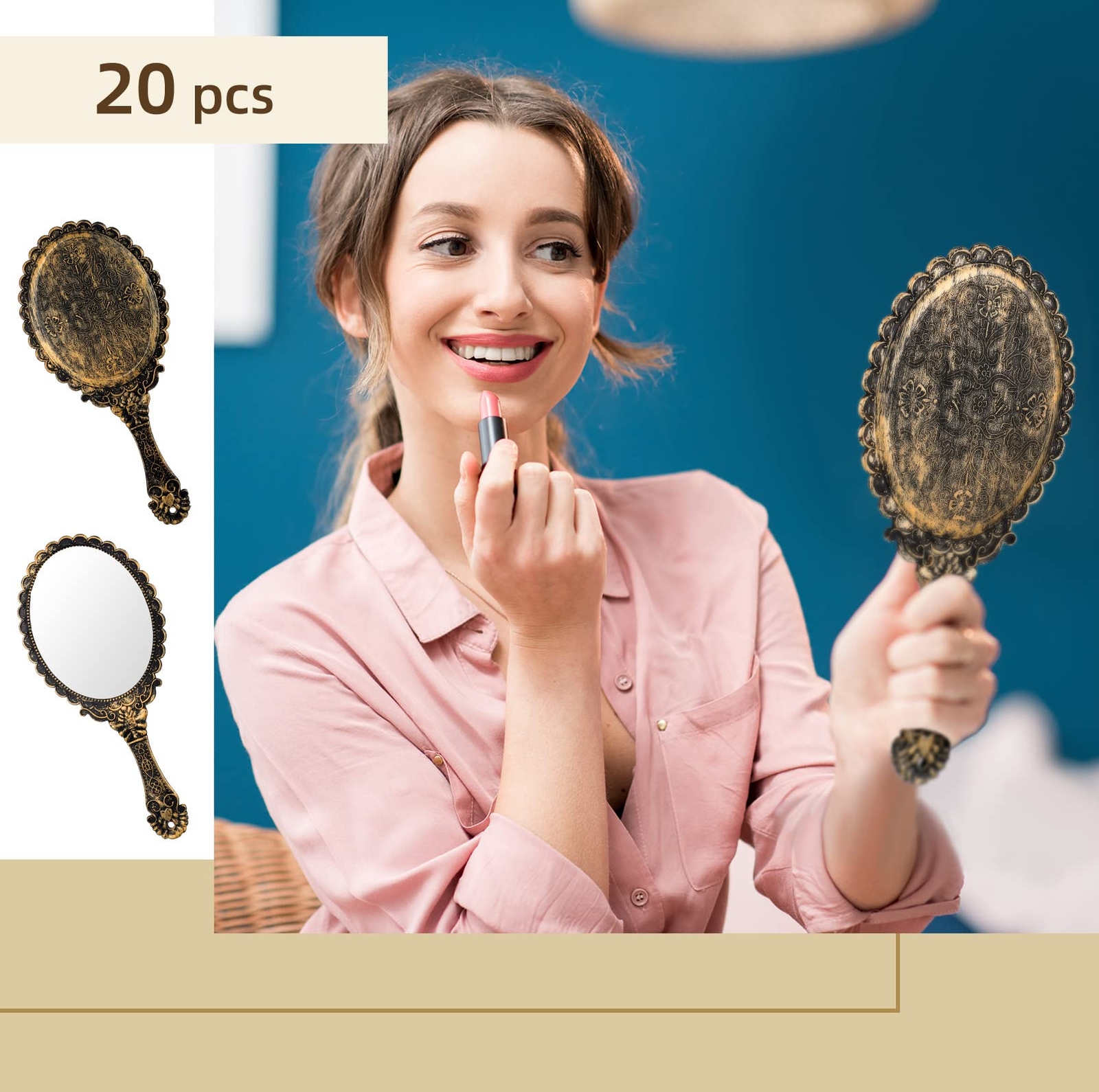 20 Pcs Vintage Handheld Mirrors Portable Hand Mirror Vintage Embossed ...