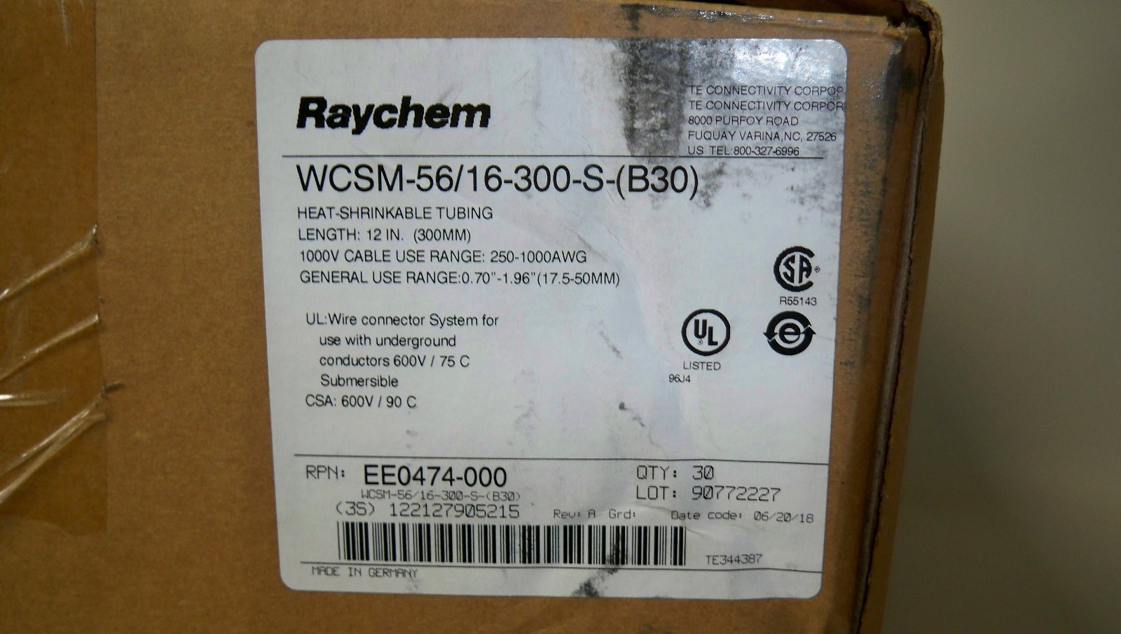 *NEW* Raychem WCSM-56/16-300-S-B30 Heat Shrinkable Tubing Length 12 ...