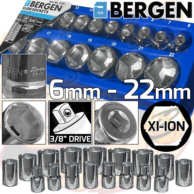 BERGEN Socket Set 17pc 3/8" Drive Shallow Sockets Set 6mm - 22mm Socket ...