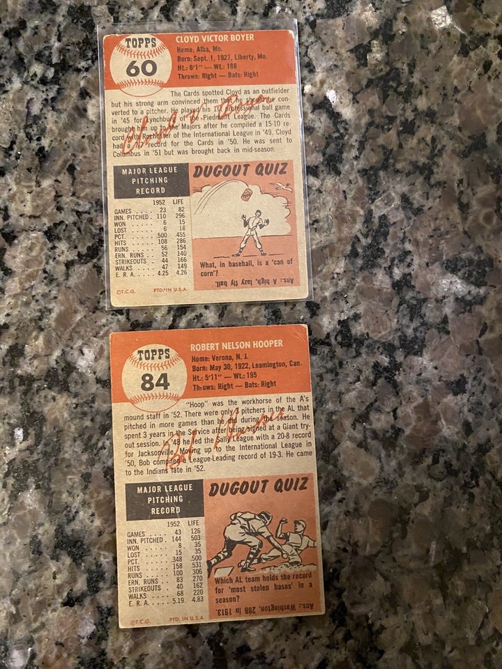 1953 Topps Baseball Card Lot - 60 Cloyd Boyer and 84 Bob Hooper | eBay