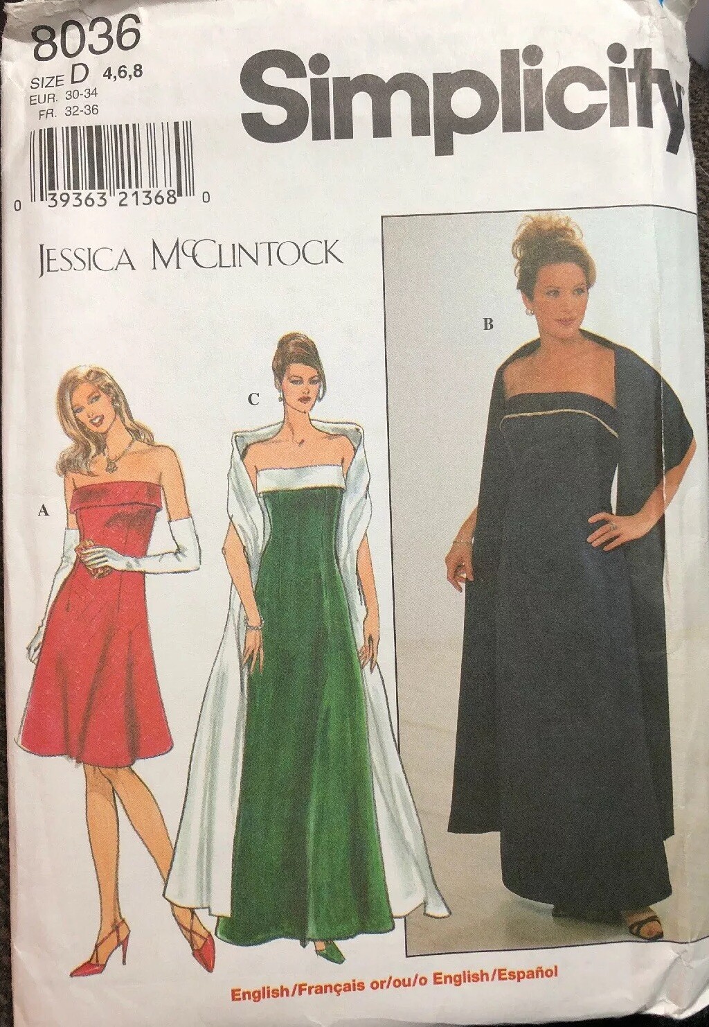 Simplicity 8036 Misses Formal Evening Dress & Wrap Prom Wedding Size 4 ...
