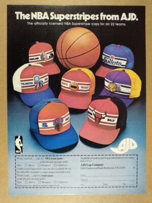 1977 AJD Superstripe NBA Basketball Caps Hats vintage print Ad | eBay