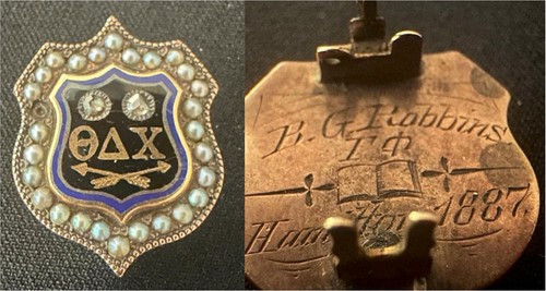 1887 Antique Theta Delta Chi Fraternity Badge Pin Gold Hamilton College ...