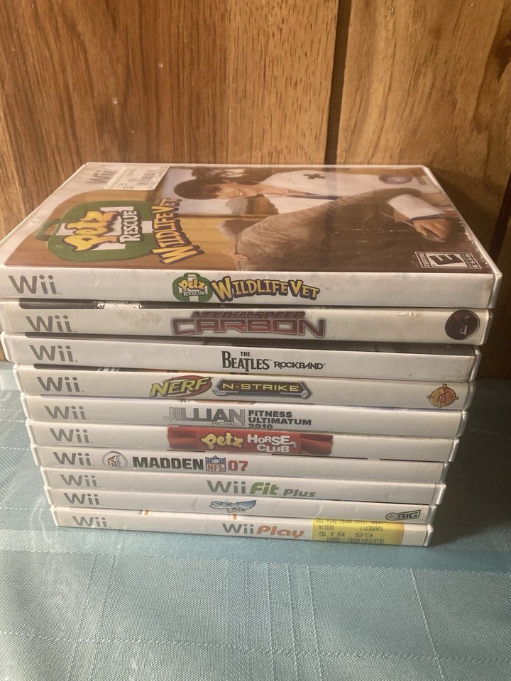 Nintendo Wii RVL-101 Black Console Bundle w/ 2 Controllers, 10 games ...