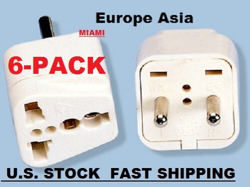 6 X European Asian Style Plug Adapter with Universal Output Receptacle ...
