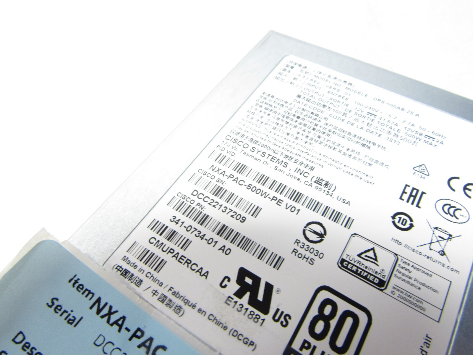 Cisco+Systems+NXA-PAC-500W-PE+Nexus+Nebs+AC+500W+PSU+PT+Side+Exhaust ...