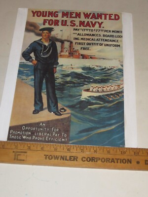 Vintage US Navy Recruitment Poster 11" X 14" The Young Men Wanted ...