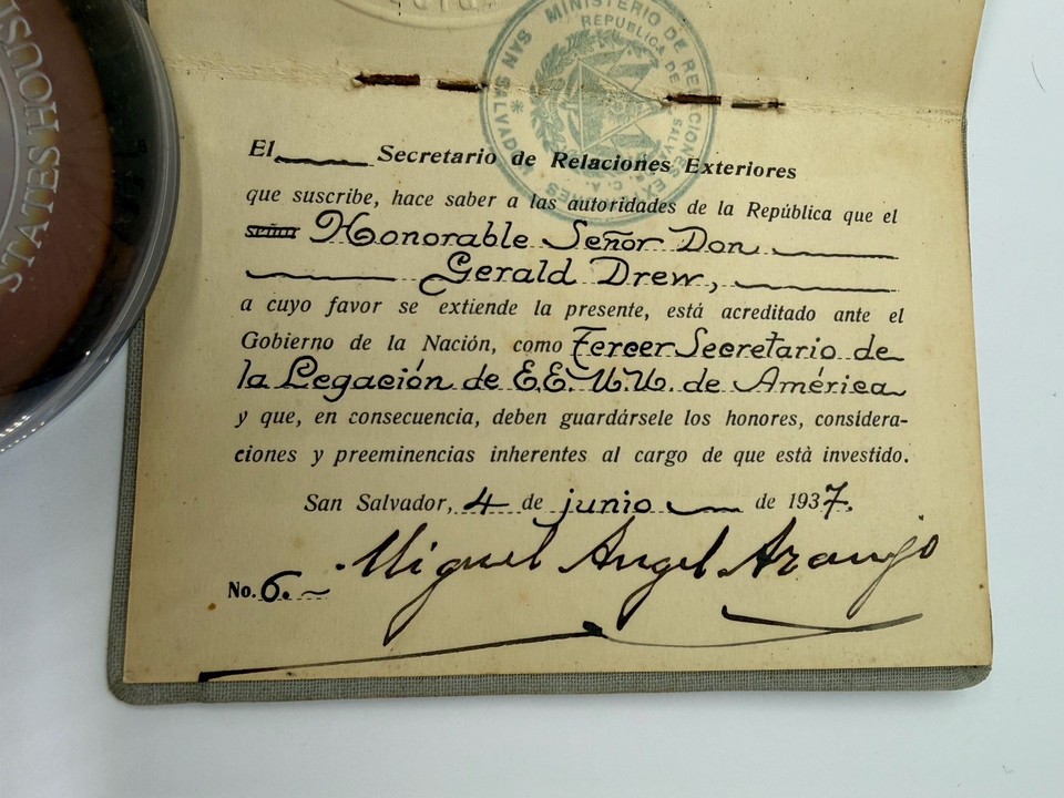 Vtg Antique 1937 US Diplomat Passport Tarjeta de Identitad ID San ...
