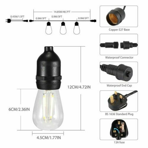 HEAVY DUTY FESTOON E27 IP65 WATERPROOF LED OUTDOOR GARDEN STRING LIGHTS ...