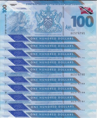Trinidad & Tobago banknote 100 Dollars 2019 Dealer lot 10 pieces UNC ...