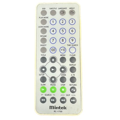 OEM Mintek RC-1700 Remote Control For DVD Player MDP-1010 1020 Tested ...