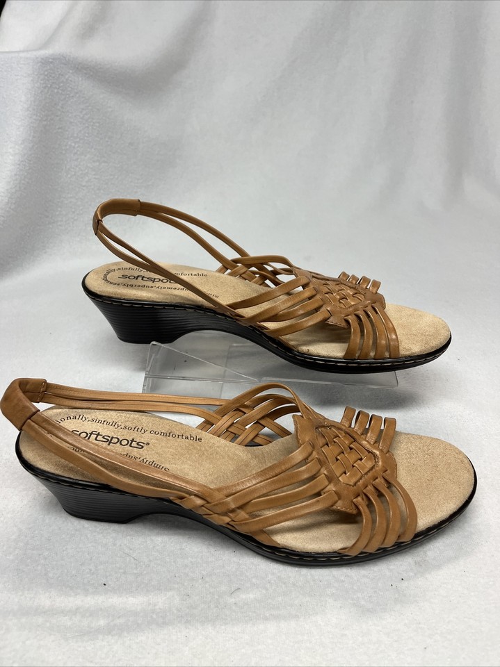 Softspots Tan Women’s Leather Strappy Woven Sandals Size 11 M | eBay