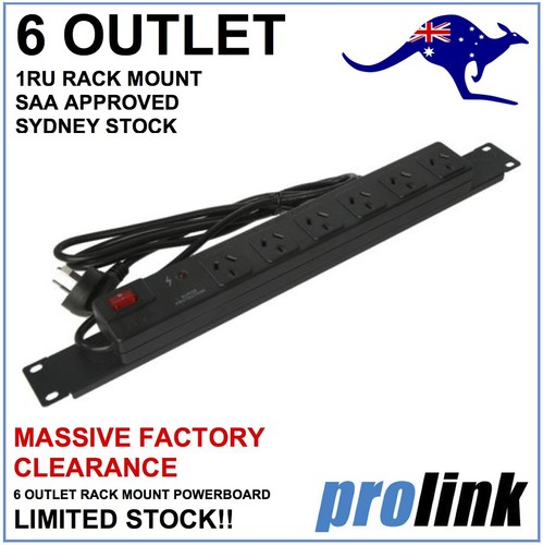 Rack Mount PDU 19" Power board 6 Way GPO 1RU Strip Rail SPIKE & 10A ...
