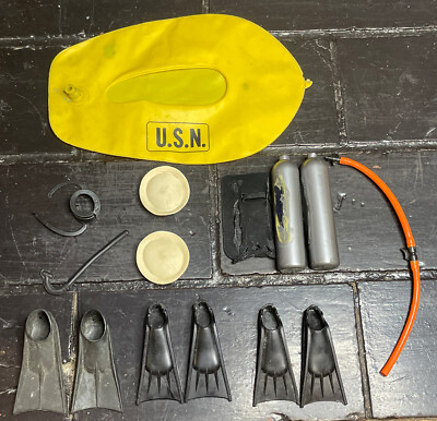 1964 GI Joe Navy Attack Lot Swim Fins Boat Air Tanks Parts Snorkel Hats ...
