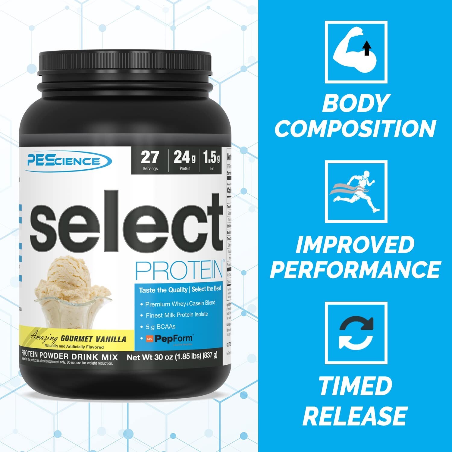 PEScience Select Low Carb Protein Powder, Gourmet Vanilla, 27 Serving ...