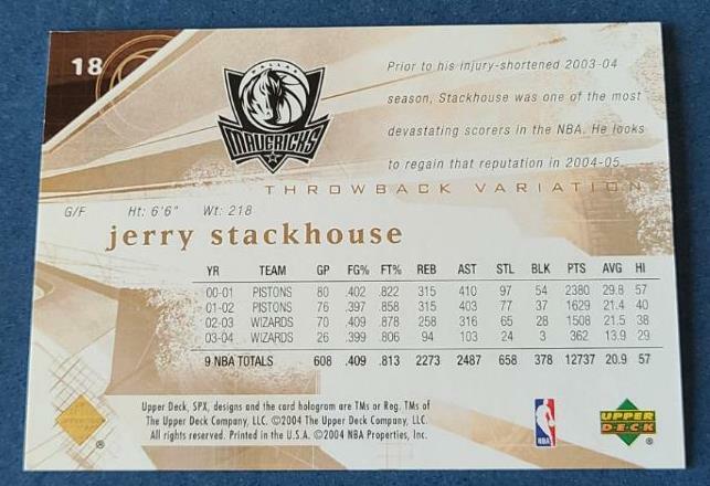 2004-05 SPx Throwback #18 Jerry Stackhouse Mavericks /500 | eBay