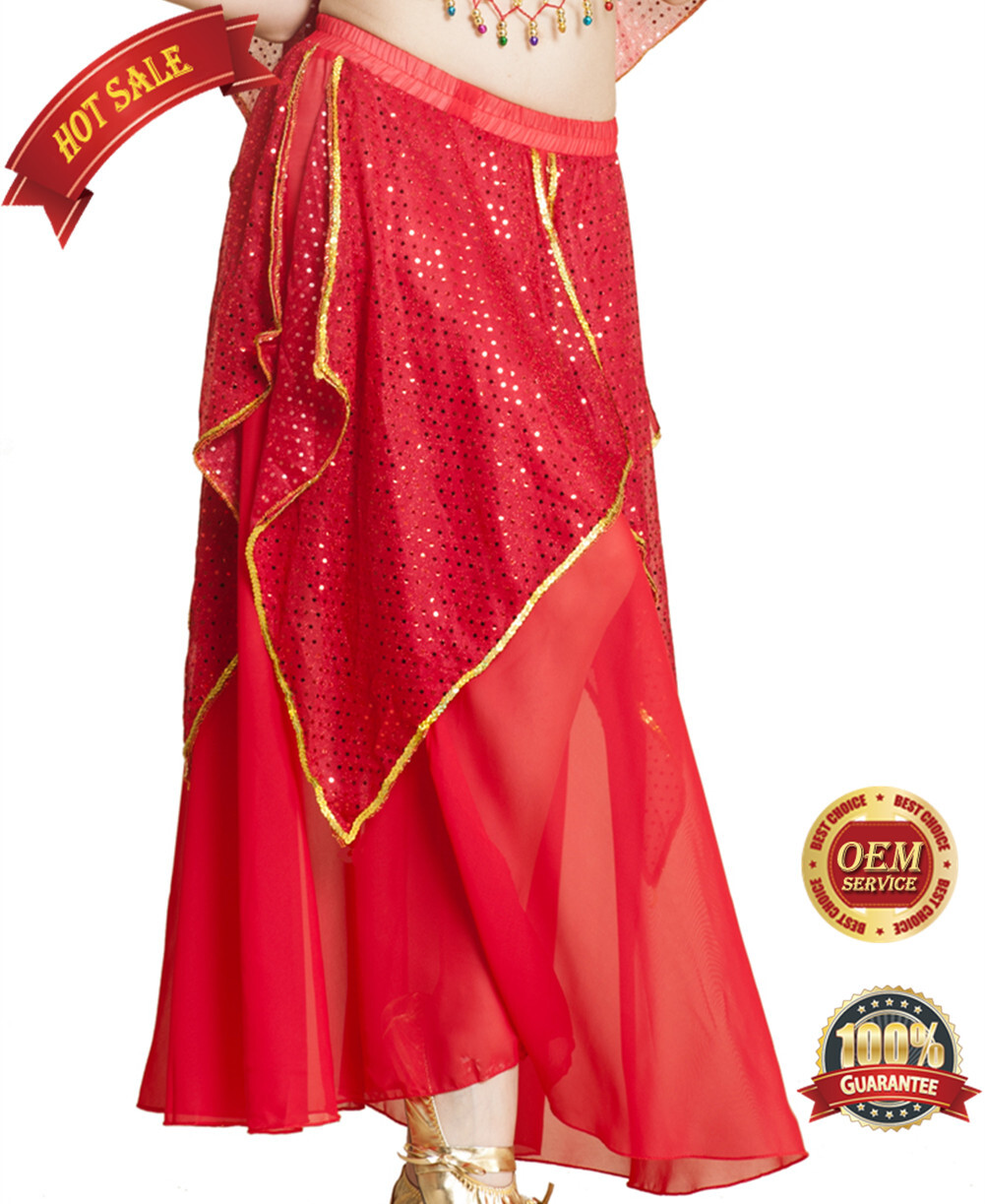 Women Belly Dance Costume Skirt Sequin Chiffon Skirt Performance Fancy ...
