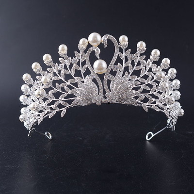 6cm Tall Large Swan Pearl Crystal Wedding Queen Princess Tiara Crown ...