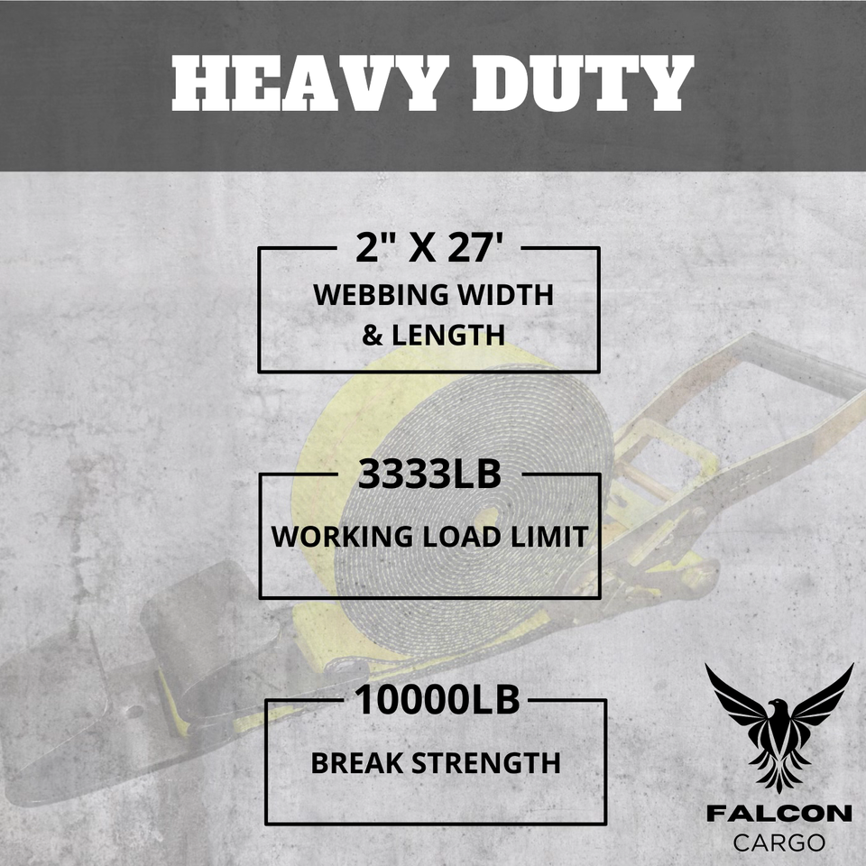 2-Pack Falcon Cargo 2" x 27' Ratchet Straps - 3333LB WLL - Flat Hook ...